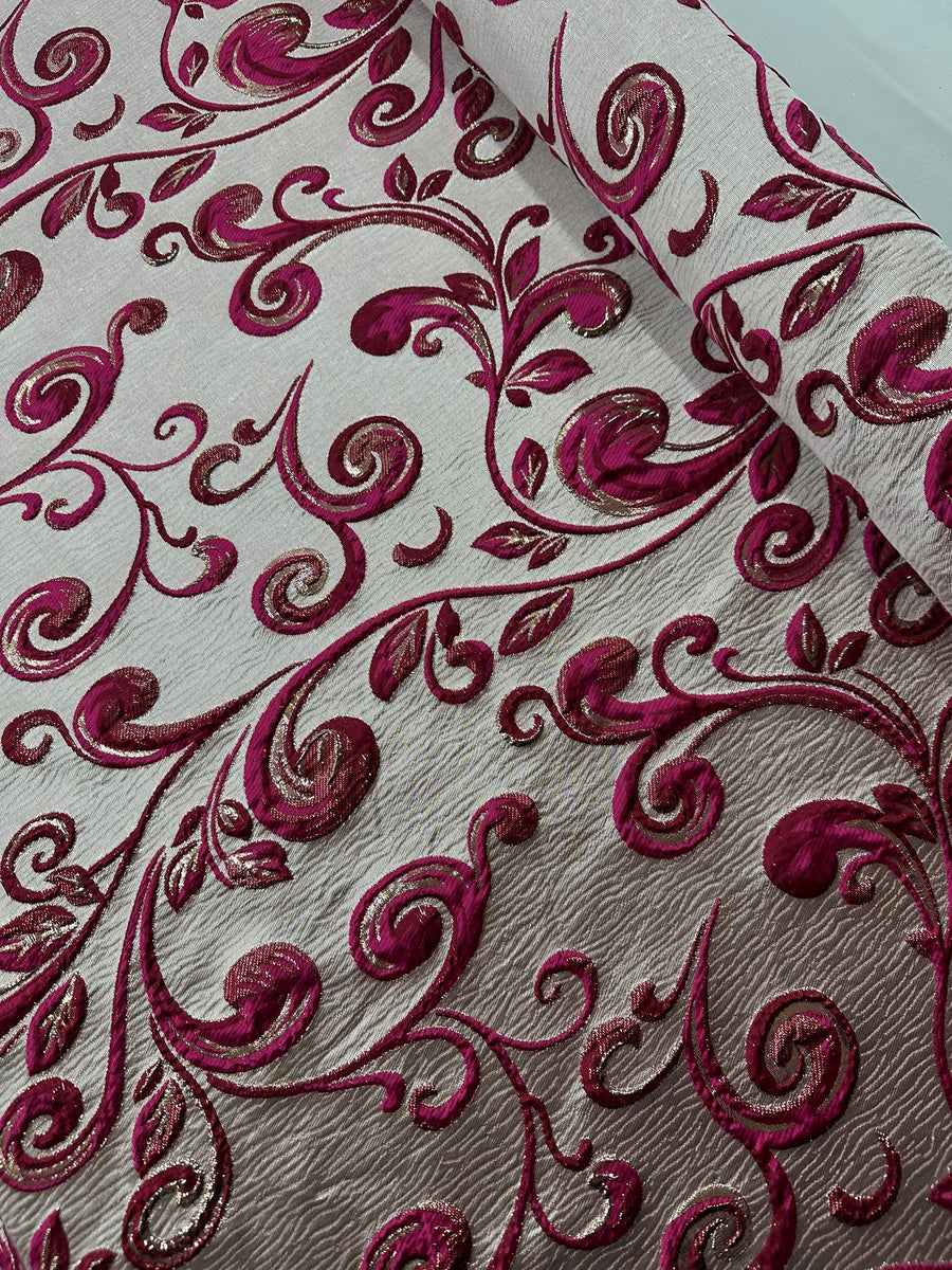 Brocade - Cerise vines – Moosas Fabrics